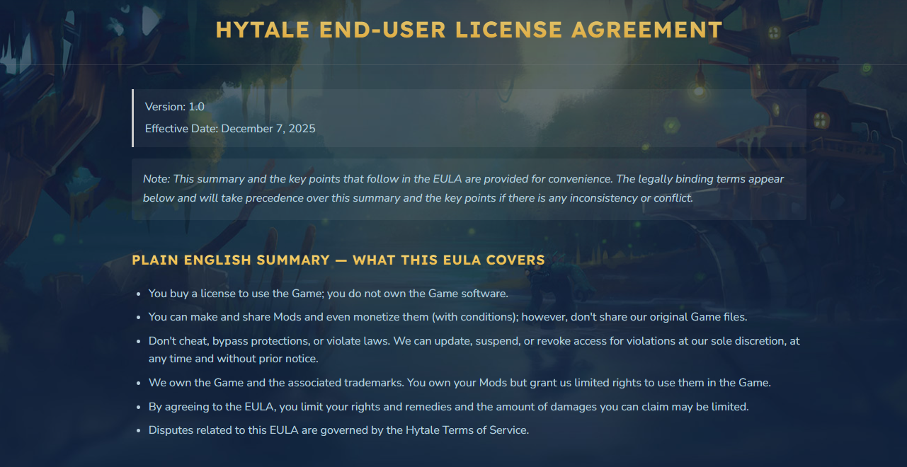 Hytale publie sa première EULA : tout ce que les joueurs et moddeurs doivent savoir - Hytale-World